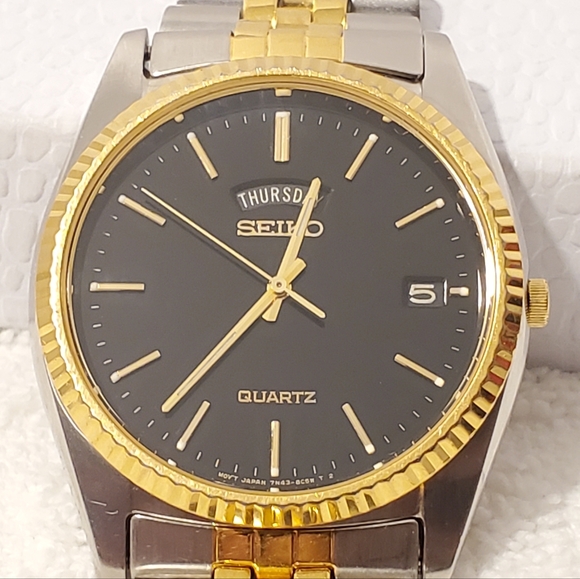 Seiko | Accessories | Vintage Seiko Mens Day Date Black Dial Quartz Presidential Watch Gold Tone ...